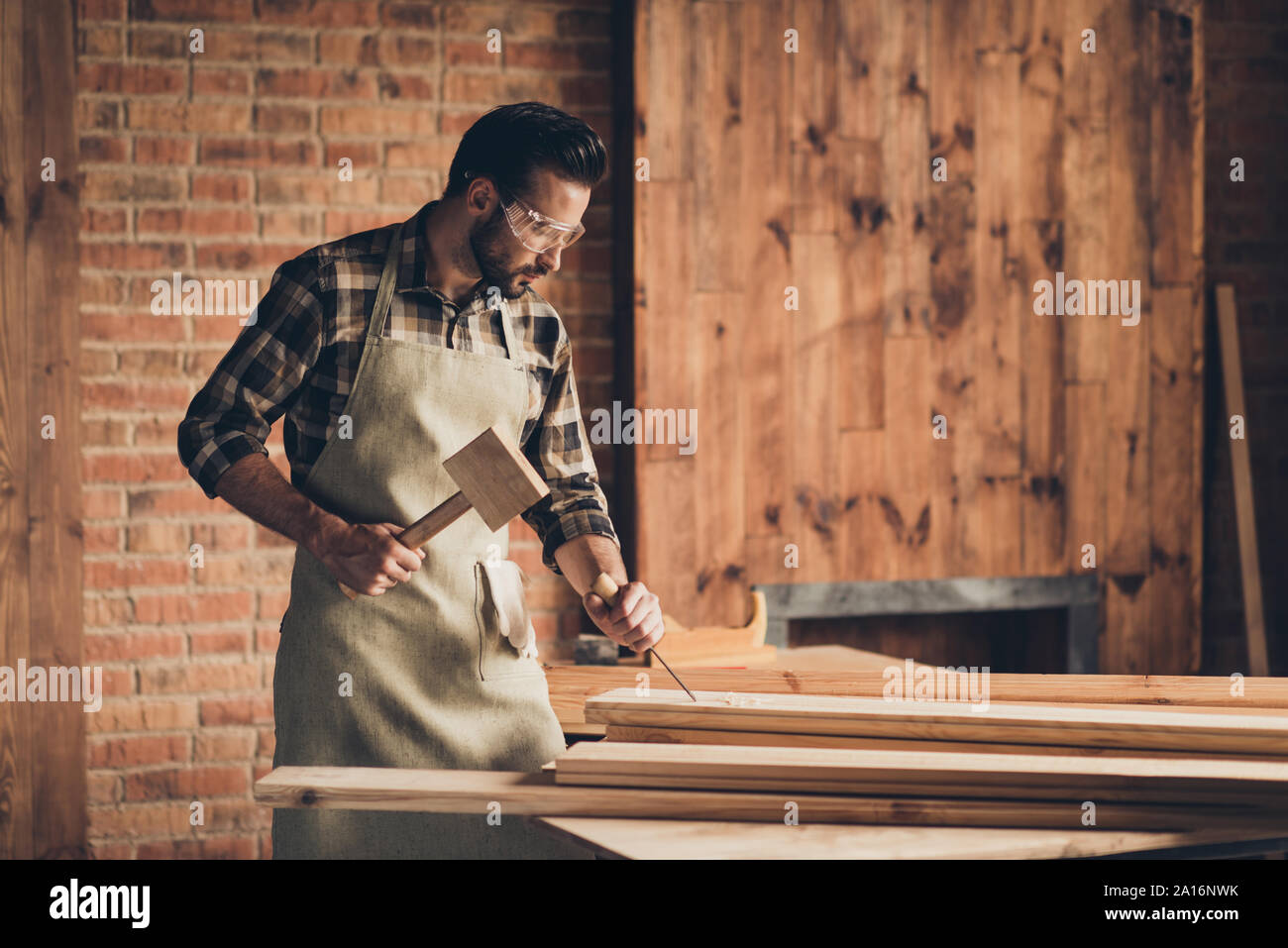 Design people person factory repair shop concept. Side profile c Stock ...