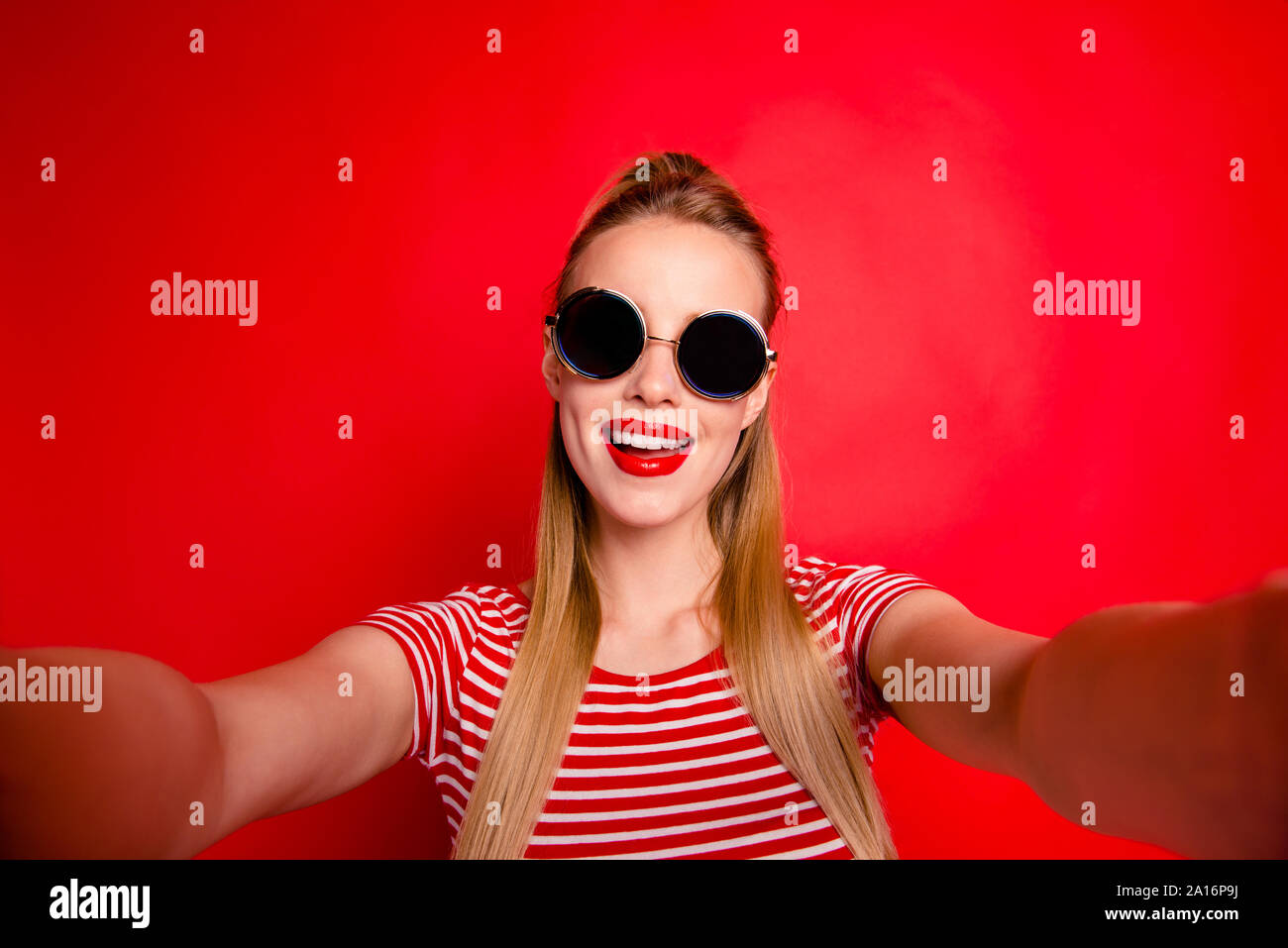 Self-portrait of nice cute cool lovely glamorous attractive wins Stock ...