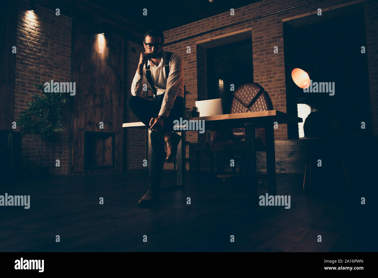 Low angle top view full legs body size portrait of unshaven man Stock ...