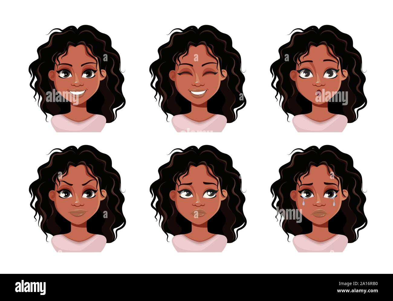 Emotions of beautiful young African American woman. Face expressions of ...