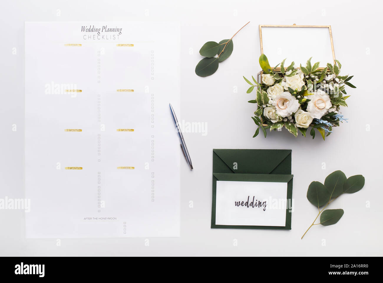 Wedding planning checklist with postcards on white background Stock ...
