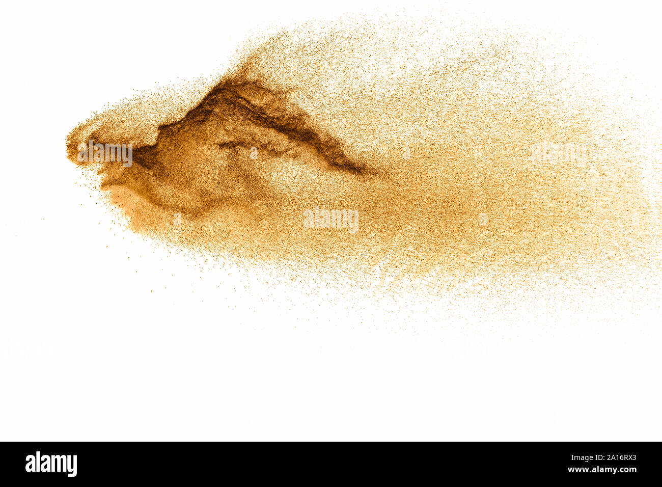 Dry river sand explosion. Brown color sand splash against white ...