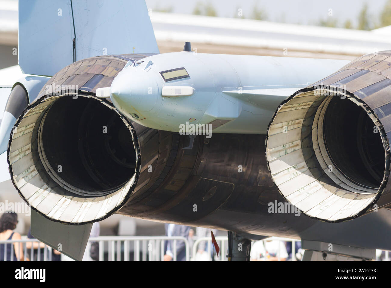 Back view of the jet fighter - pair turbines. Mid shot Stock Photo - Alamy