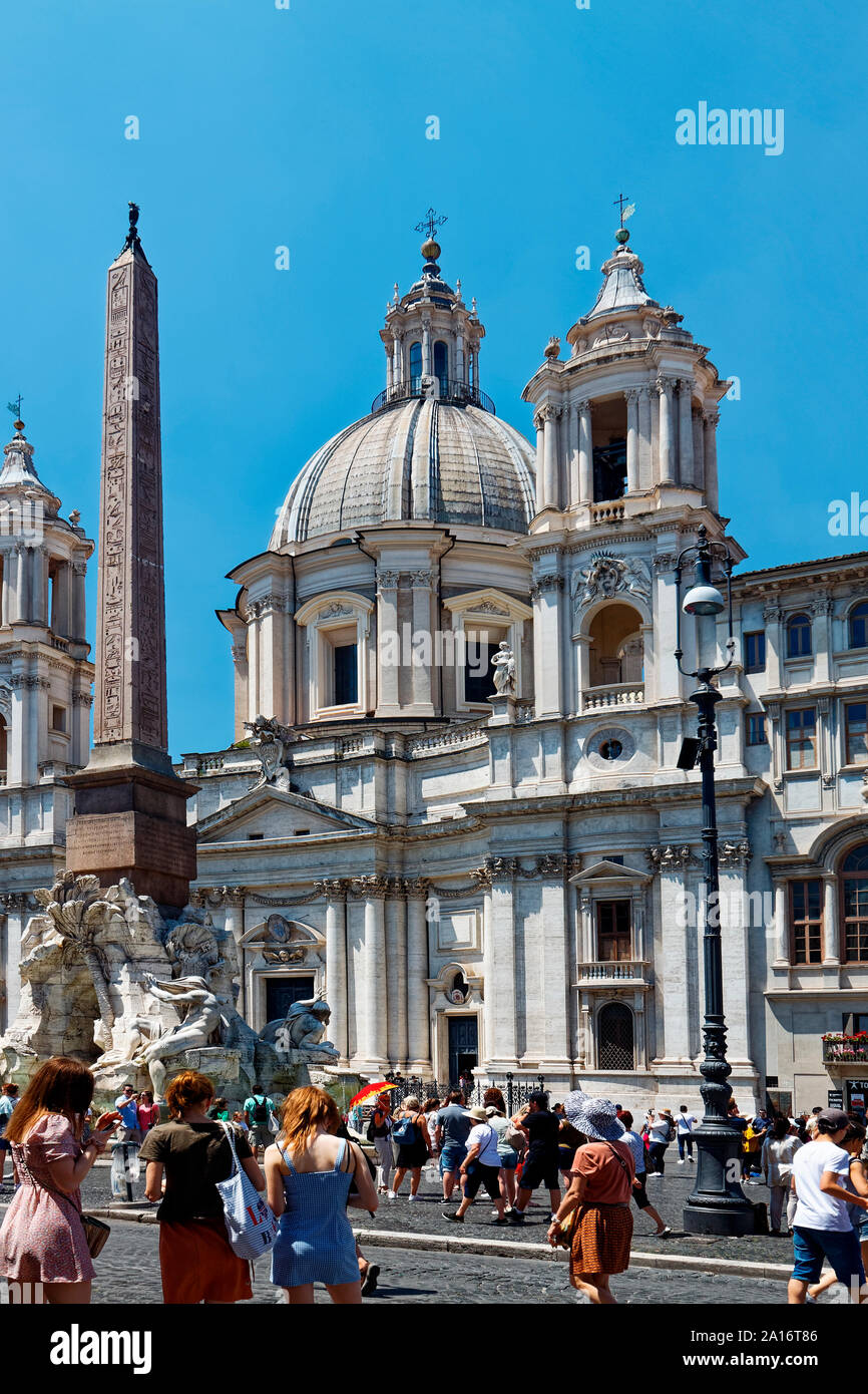 Piazza Navonna; large square; St. Agnes in Agone Church; Catholic; old ...