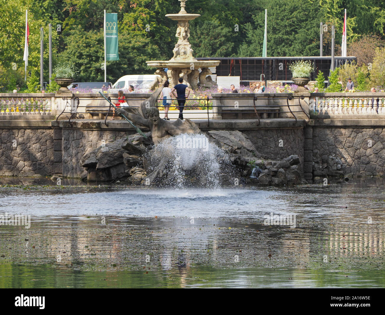 DUESSELDORF, GERMANY - CIRCA AUGUST 2019: Tritonbrunnen fountain in ...