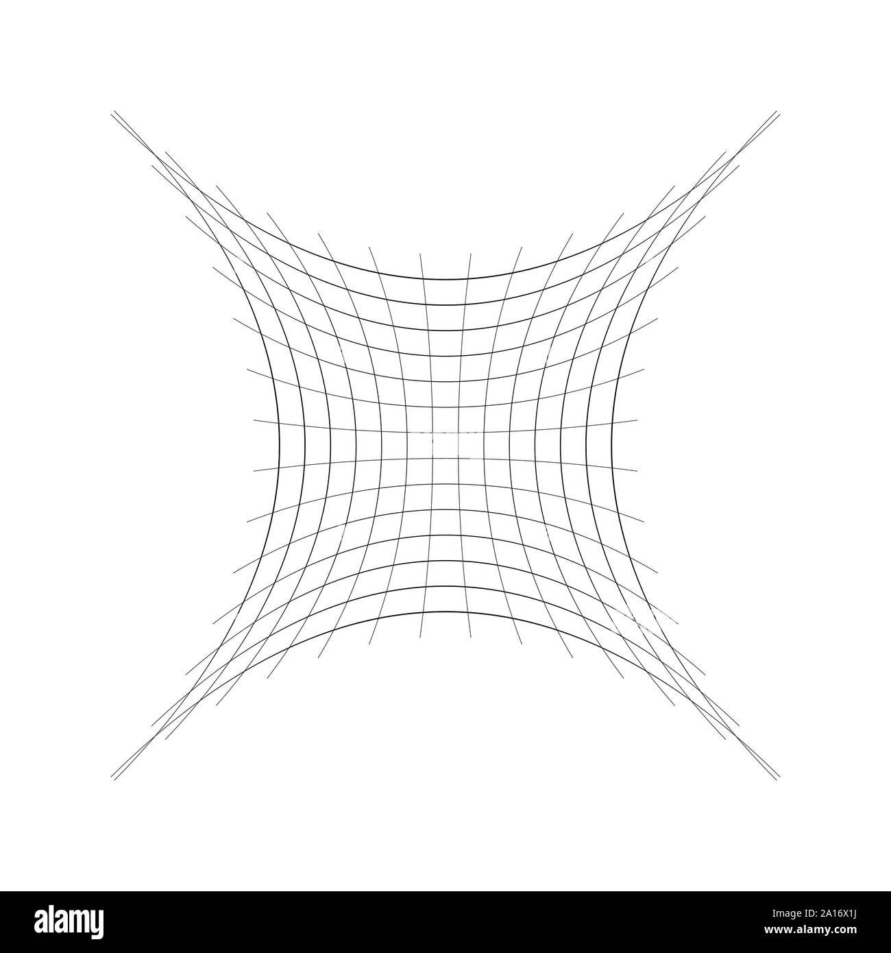 Compressed, squeeze, squish distortion on grid, mesh. concave 4-point star-like shape made of ...