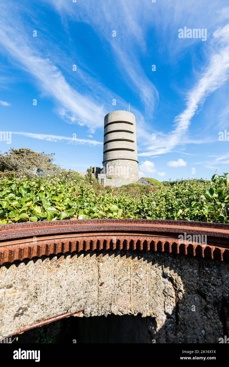 Second World War German observation tower at Fort Saumarez in Guernsey ...