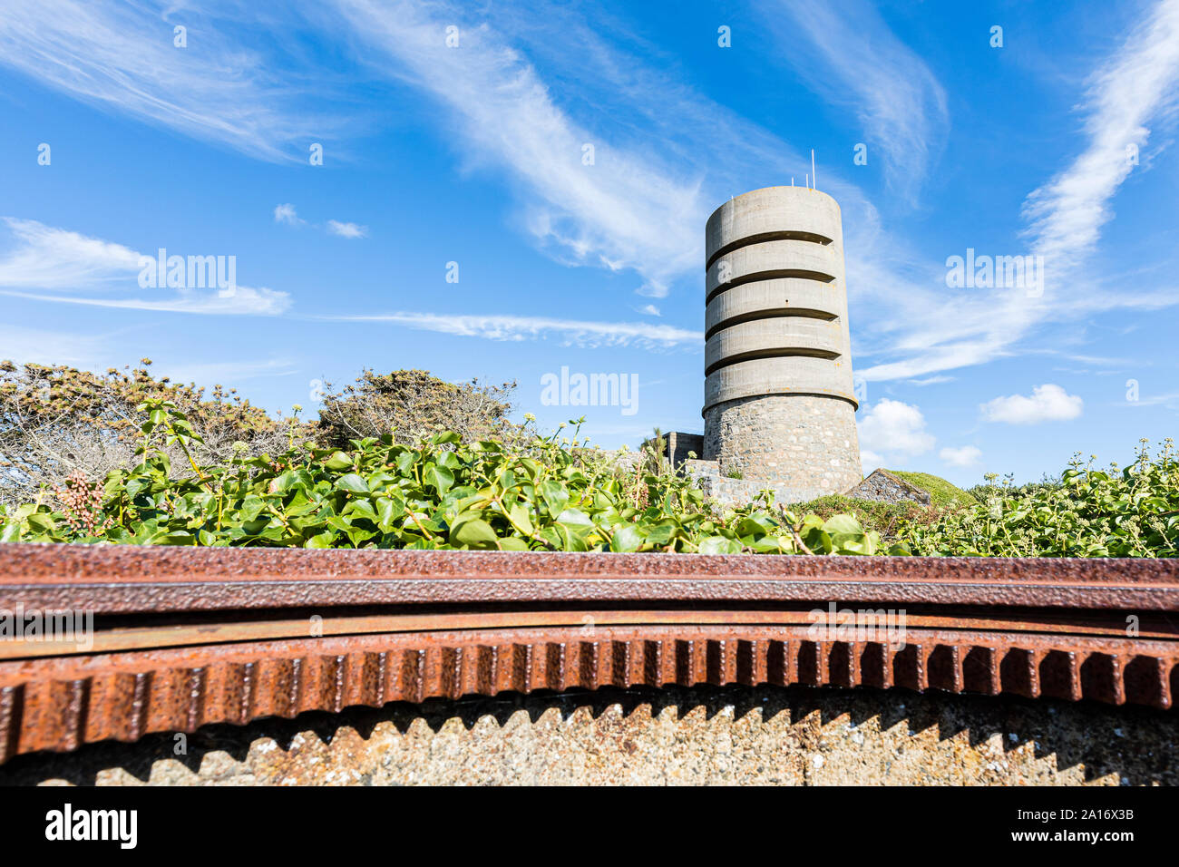 Second World War German observation tower at Fort Saumarez in Guernsey ...