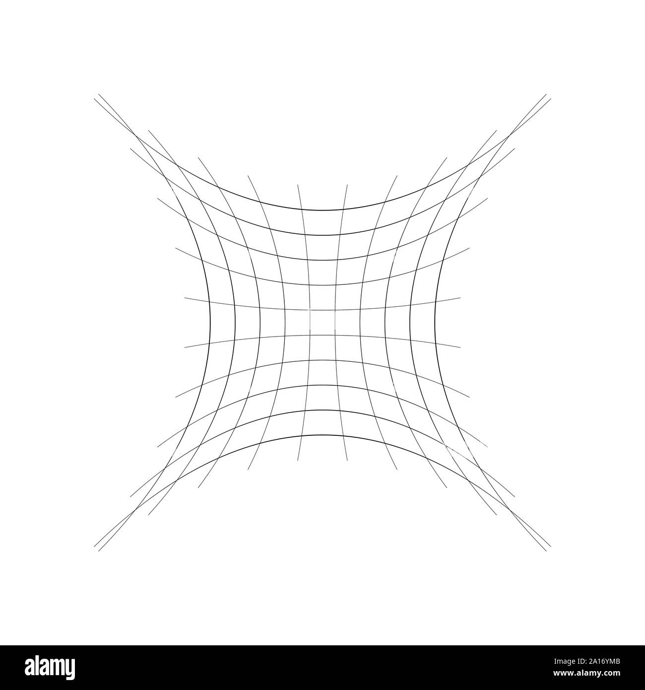 Indented, curved mesh / grid / array of thin lines. Oblate, squeezed ...