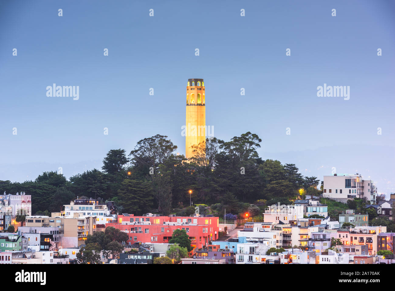 Coit Tower And Telegraph Hill At Dusk High Resolution Stock Photography ...