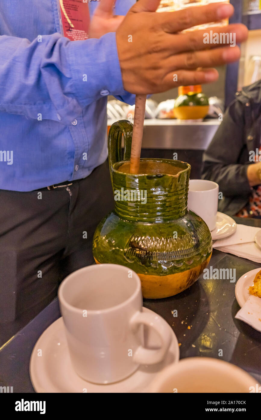 Making Mexican Original Hot Chocolate Ibarra From Cacao Chocolate Beans ...