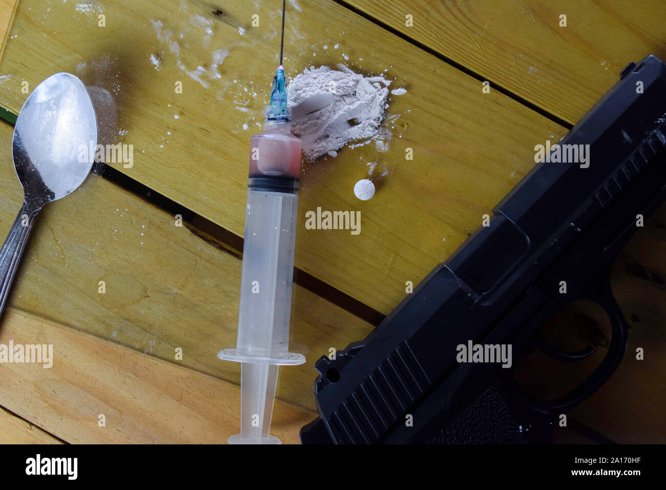 Cocaine ready for uses on wooden table. Cocaine Drug Addiction Concept ...