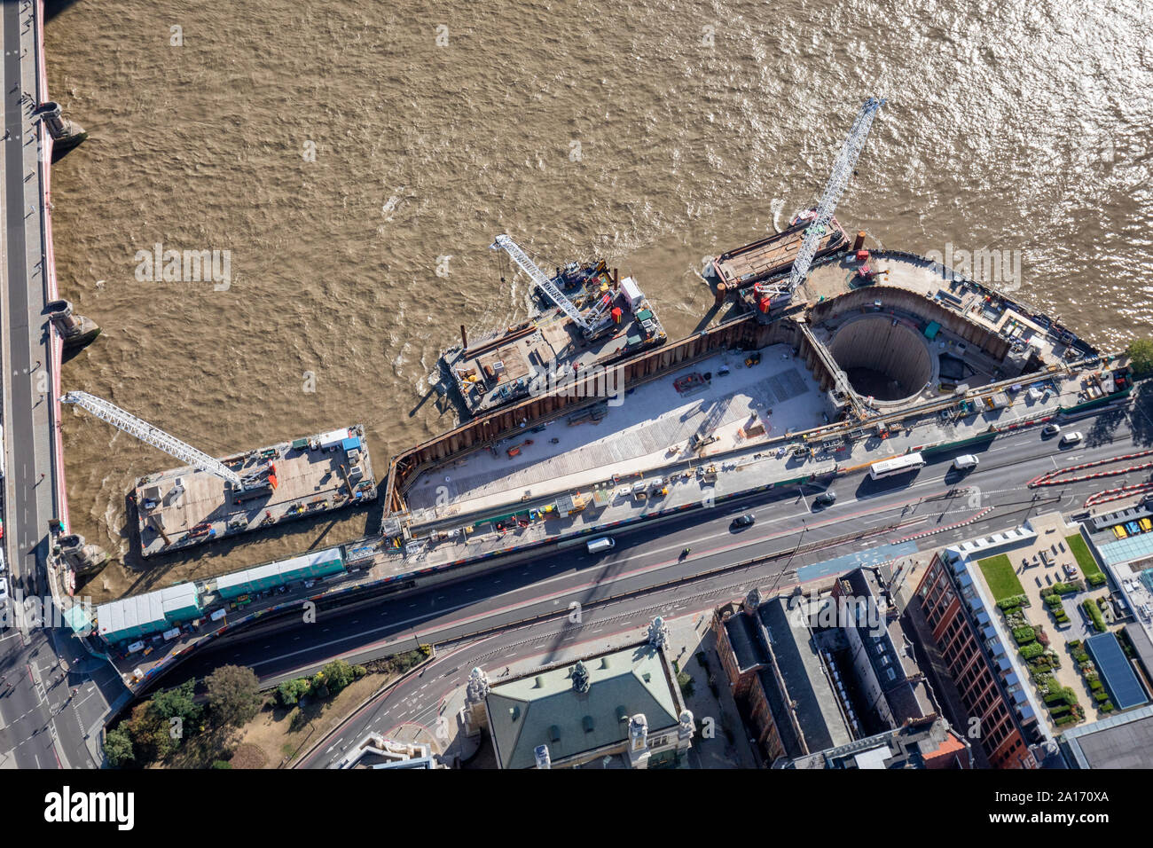 September 2019, Aerial photograph of the Thames Tideway Scheme ...
