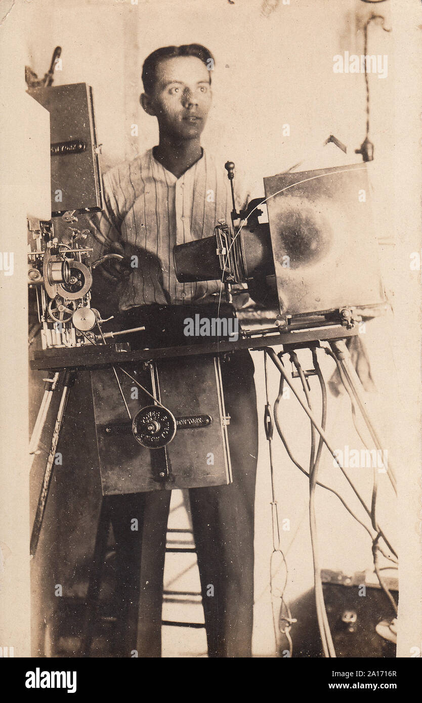 Projection Booth with Power's No. 5 Cameragraph and Projectionist ...