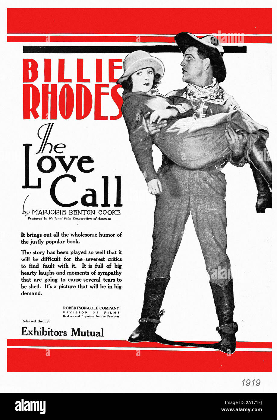 1919 Billie Rhodes Love Call - Promotional poster - Silent Movie Era ...