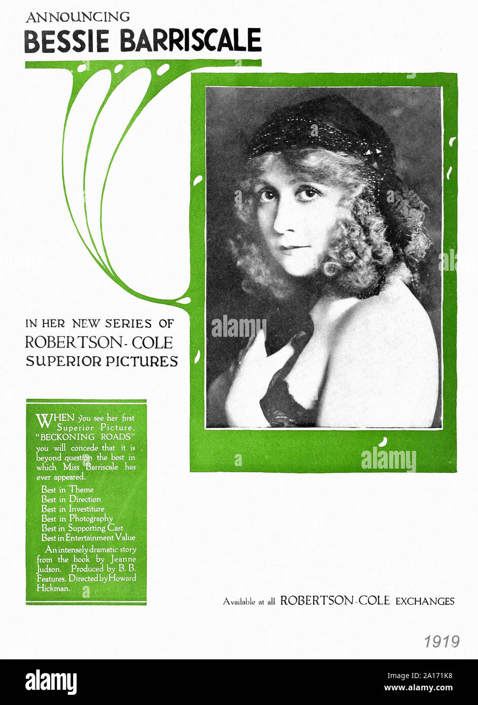 1919 Bessie Barriscale - Promotional poster - Silent Movie Era Stock ...