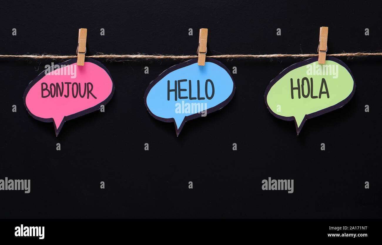 English school advertisement banner with three languages Stock Photo ...