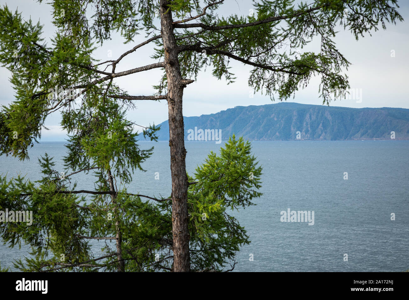 Angara river at lake Baikal in Listvyanka village. Summer landscape on ...