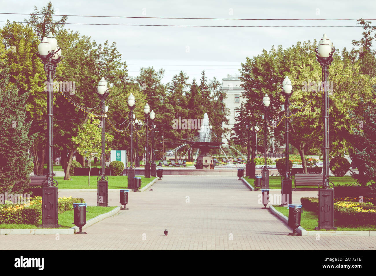 IRKUTSK, RUSSIA - SEPTEMBER 08, 2019: City center of historical area in ...