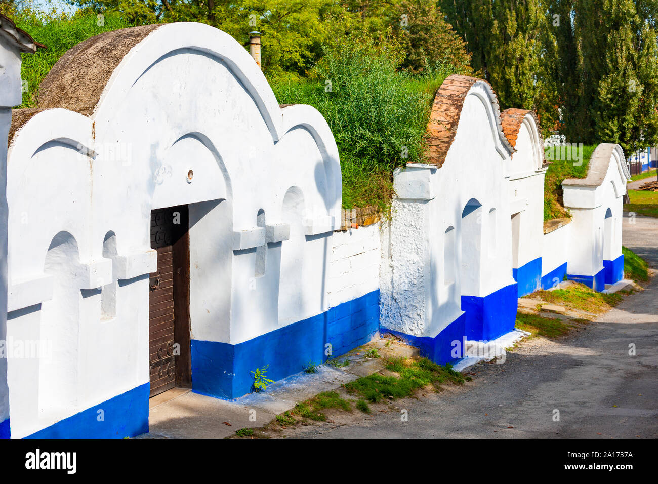Group of typical outdoor wine cellars in Moravia, Czech Republic Stock ...