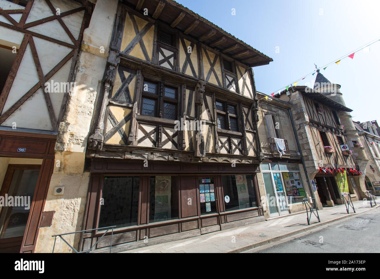 Sainte-Foy-la-Grande, France. Picturesque view of a 15th century half ...