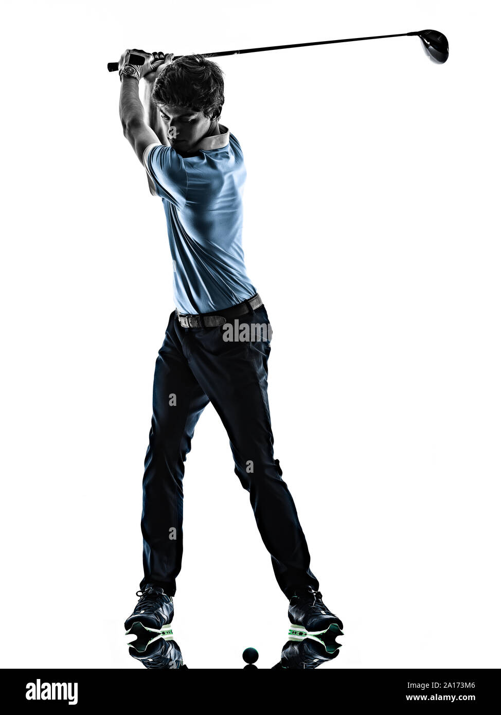 one young caucasian Man Golf golfer golfingshadow silhouette isolated ...