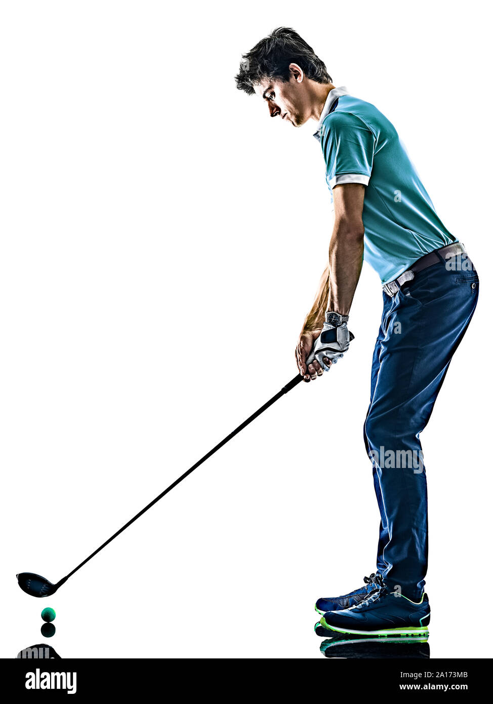 one young caucasian Man Golf golfer golfing isolated on white ...