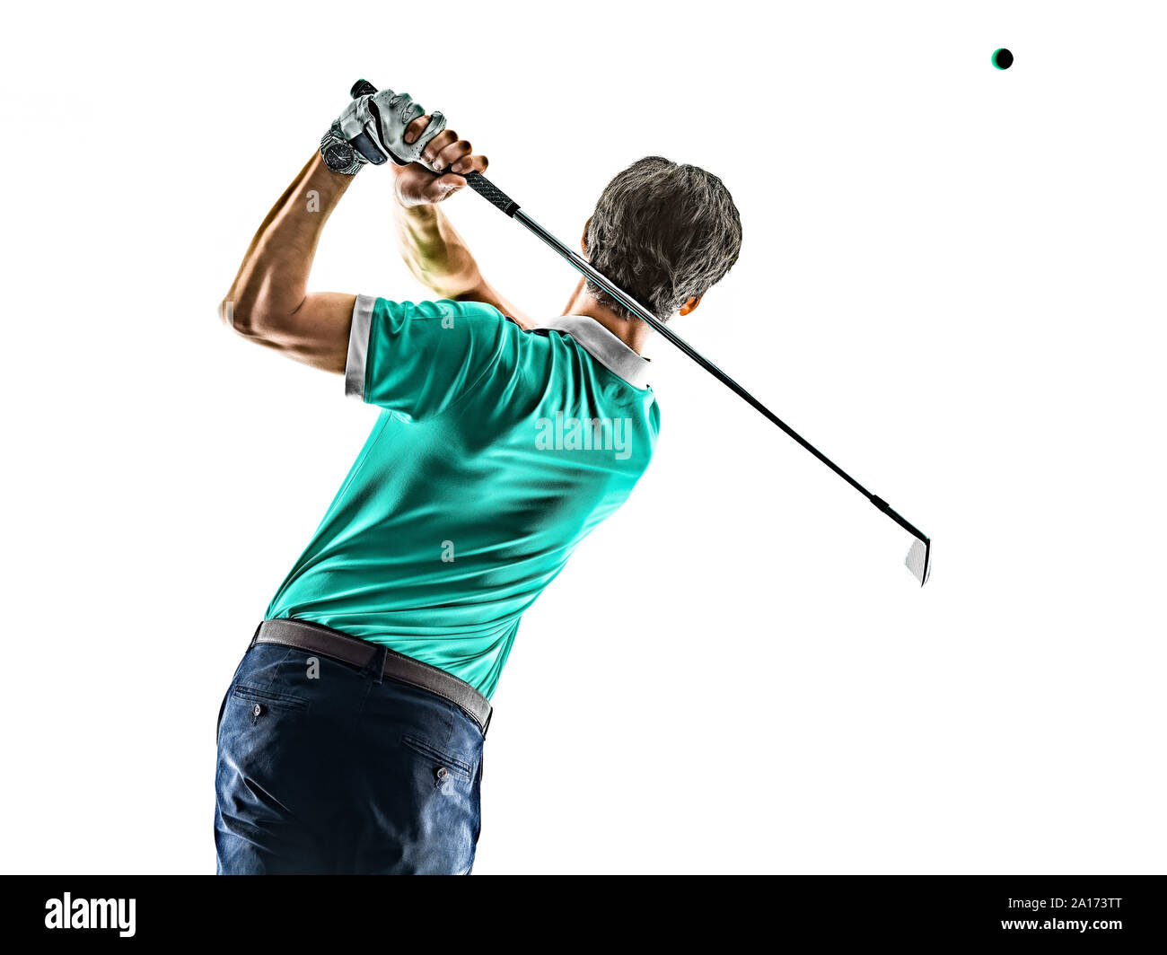 one young caucasian Man Golf golfer golfing isolated on white ...