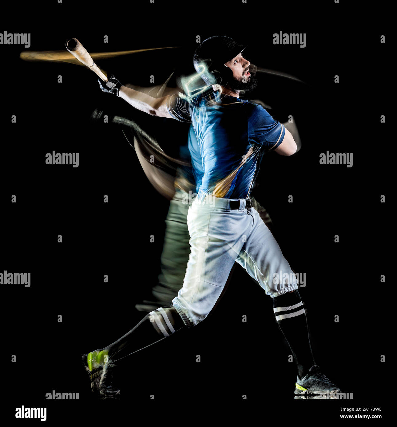 one caucasian baseball player man studio shot isolated on black ...