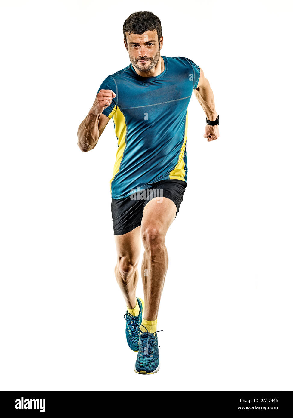 one caucasian handsome mature man running runner jogging jogger ...
