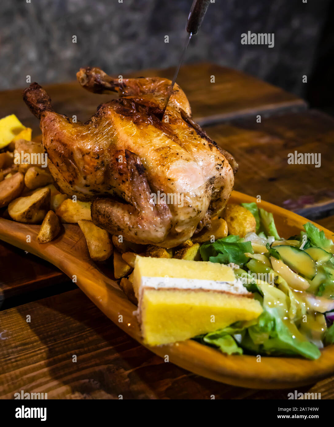 chicken meal in medieval tavern, Hungary Stock Photo - Alamy