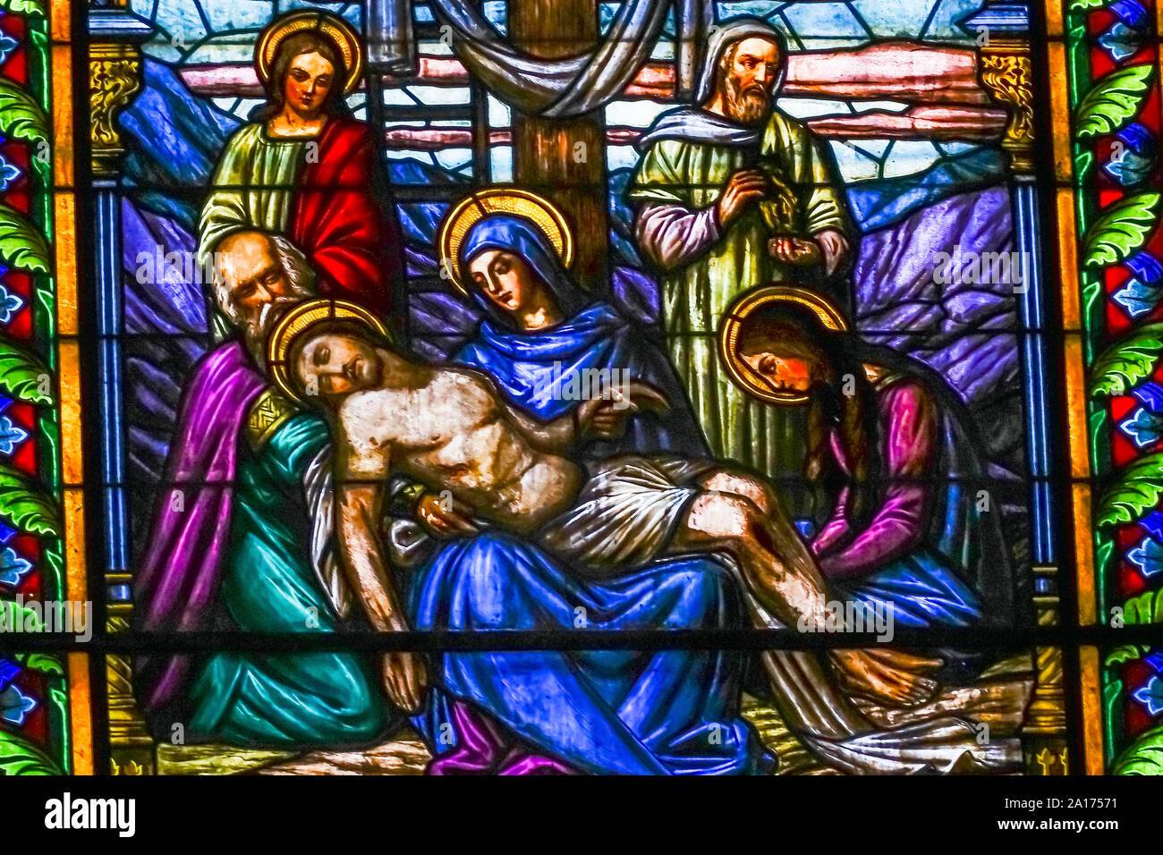 Jesus Mary Cross Pieta Colorful Stained Glass Basilica Our Lady of ...
