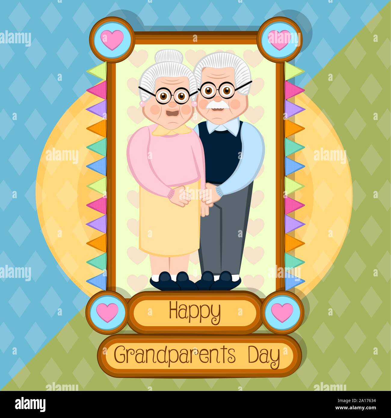 Grandparents day card with a grandfather and grandmother portrait ...