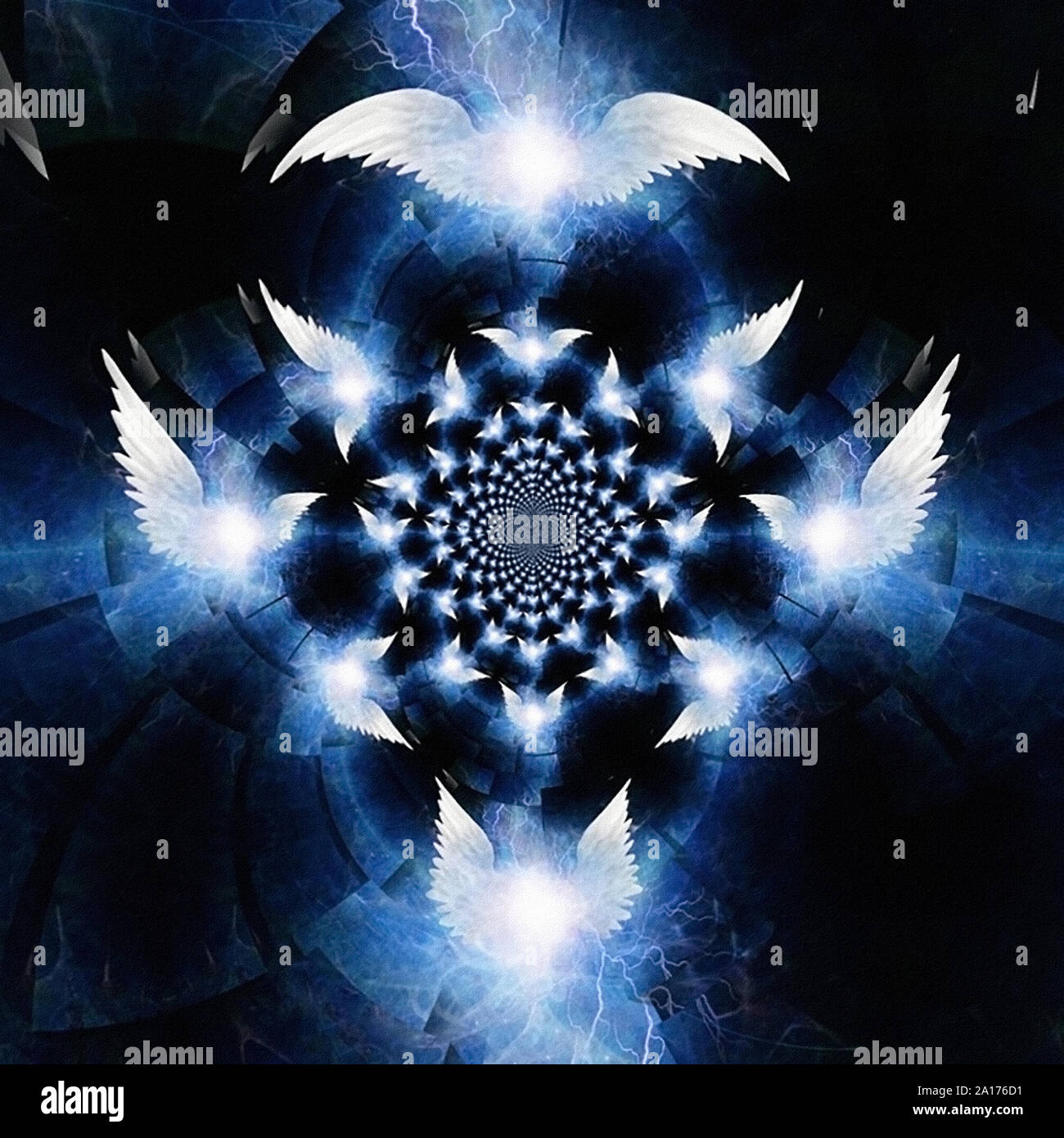 Spiritual composition. Angel wings fractal. Tunnel to other side Stock ...