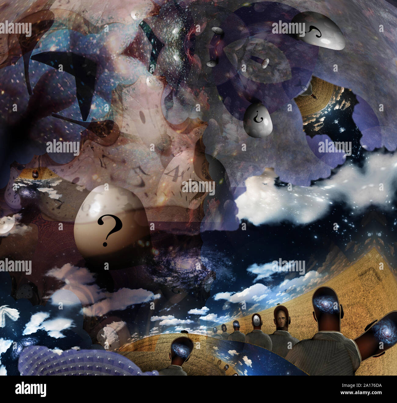 Human, time and mind elements. Times beginning history's end. 3D ...