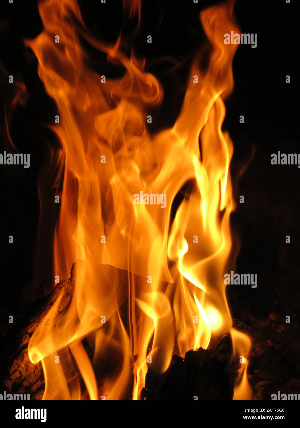 Fire blazing in a fire place. Concept: combustion, CO2 emission Stock ...