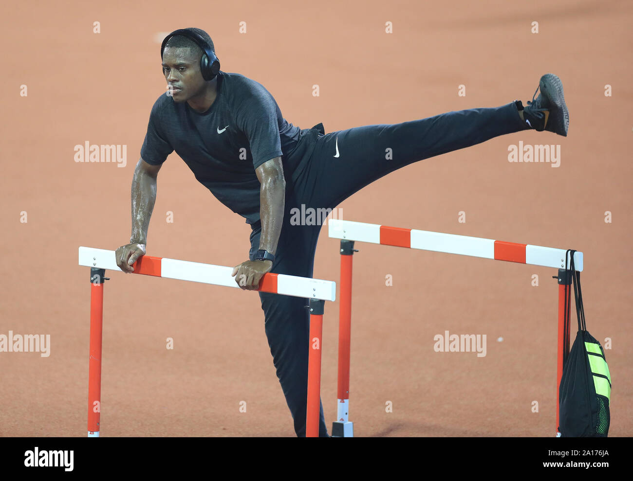 Sprinter Christian Coleman during the training session at the Suhaim ...