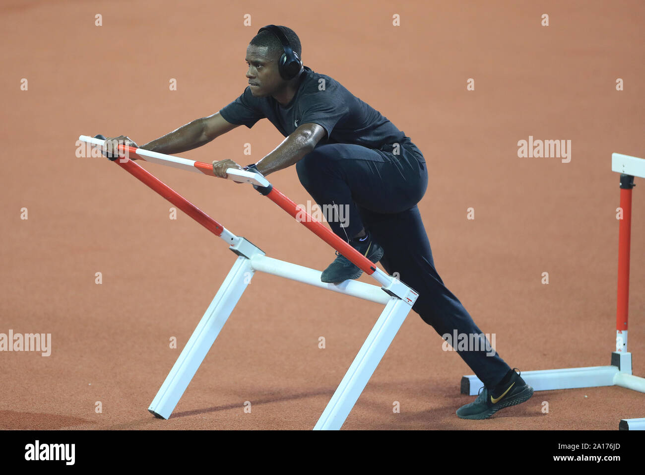 Sprinter Christian Coleman during the training session at the Suhaim ...