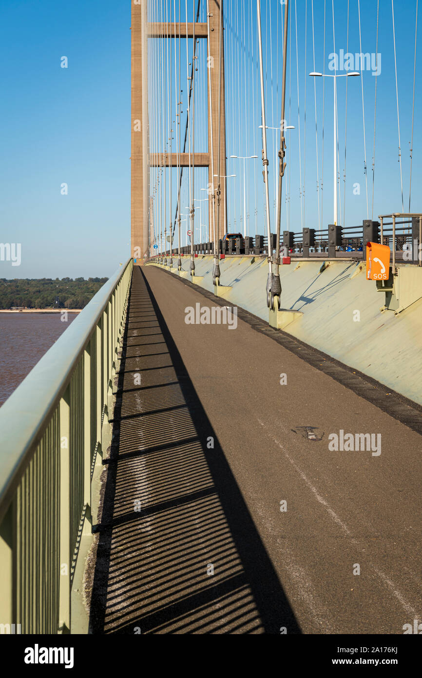 The west side walkway on the Humber Bridge crossing the River Humber ...