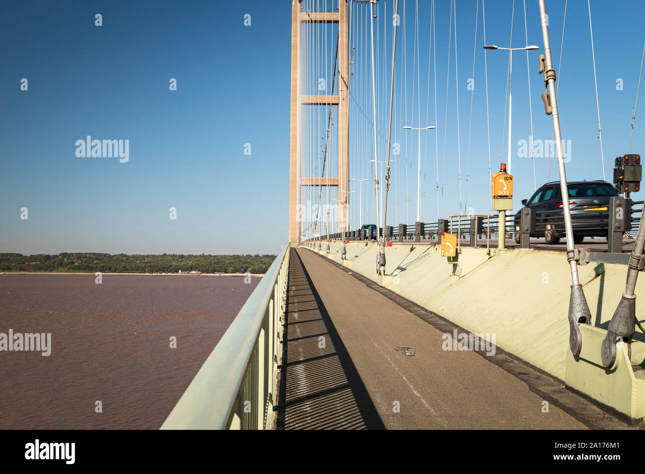 The west side walkway on the Humber Bridge crossing the River Humber ...
