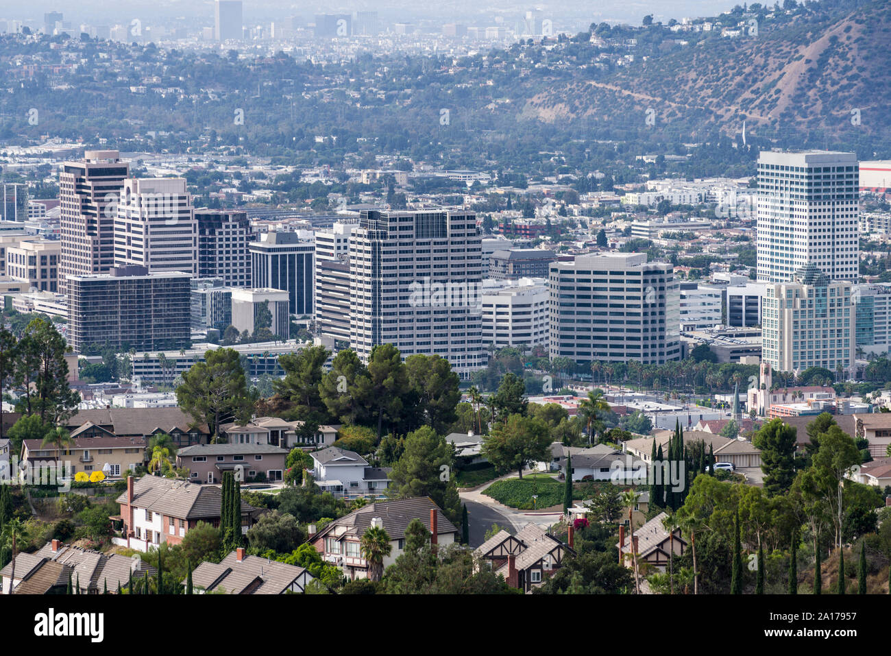 Homes and buildings in downtown Glendale near Los Angeles in Southern ...
