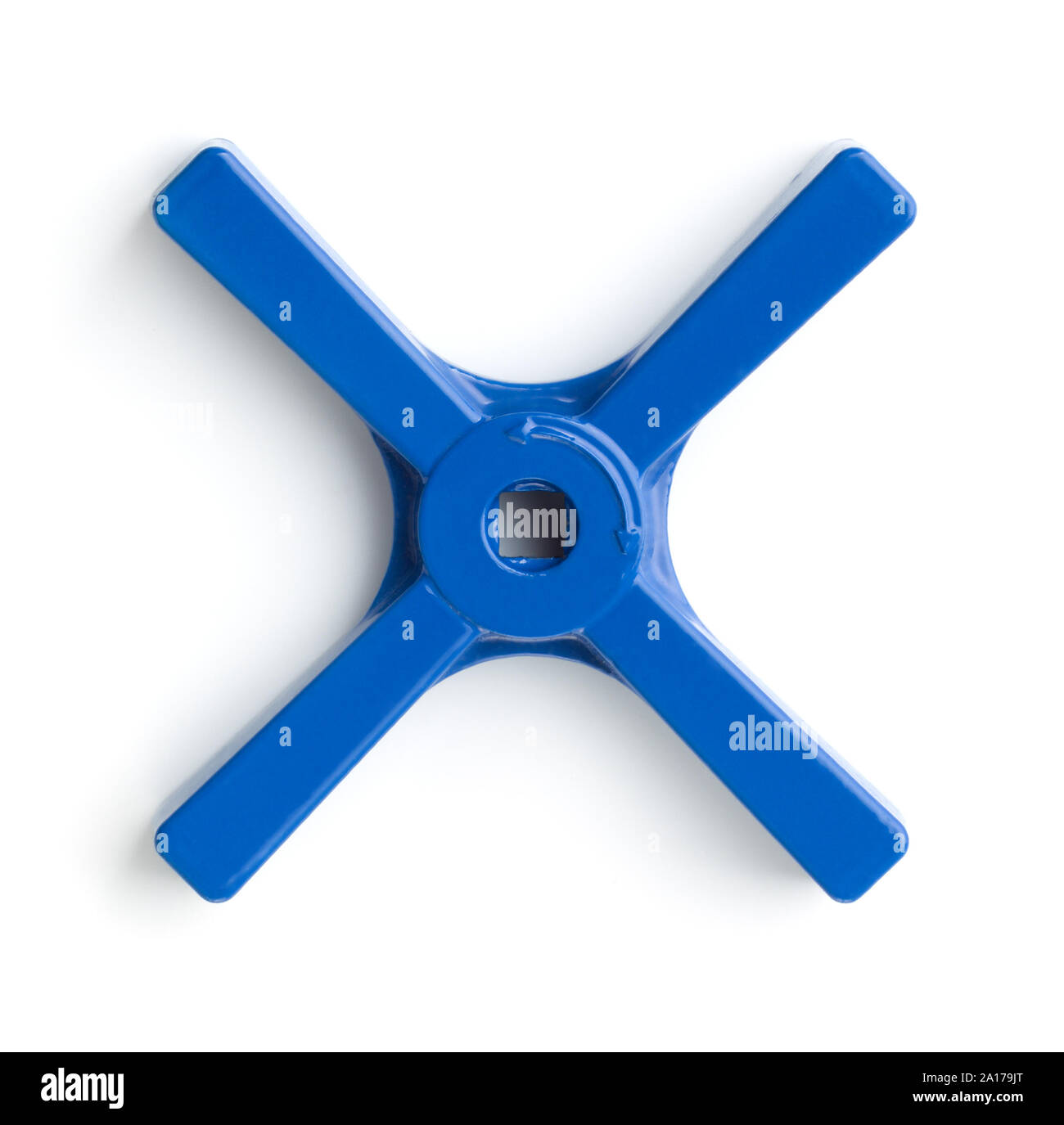 Top view of blue metal valve handle isolated on white Stock Photo - Alamy
