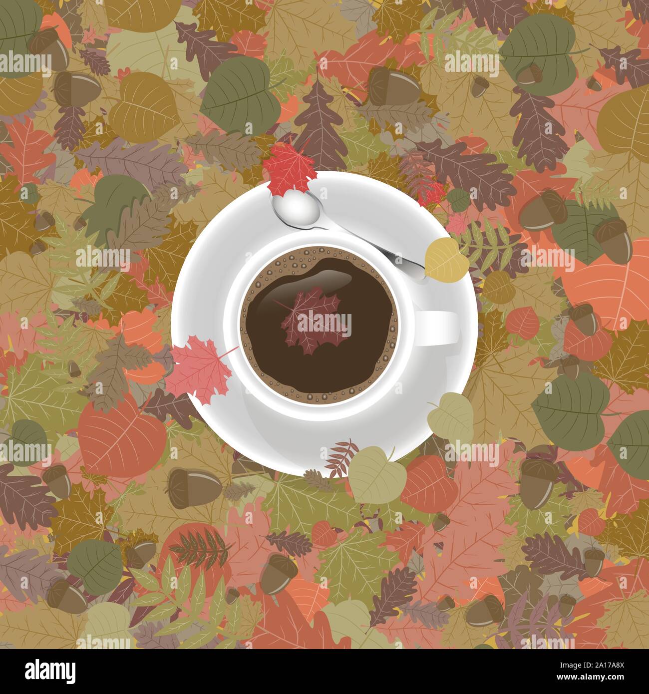 Cup of coffee in fall foliage. Autumn time. Vector illustration eps10 ...
