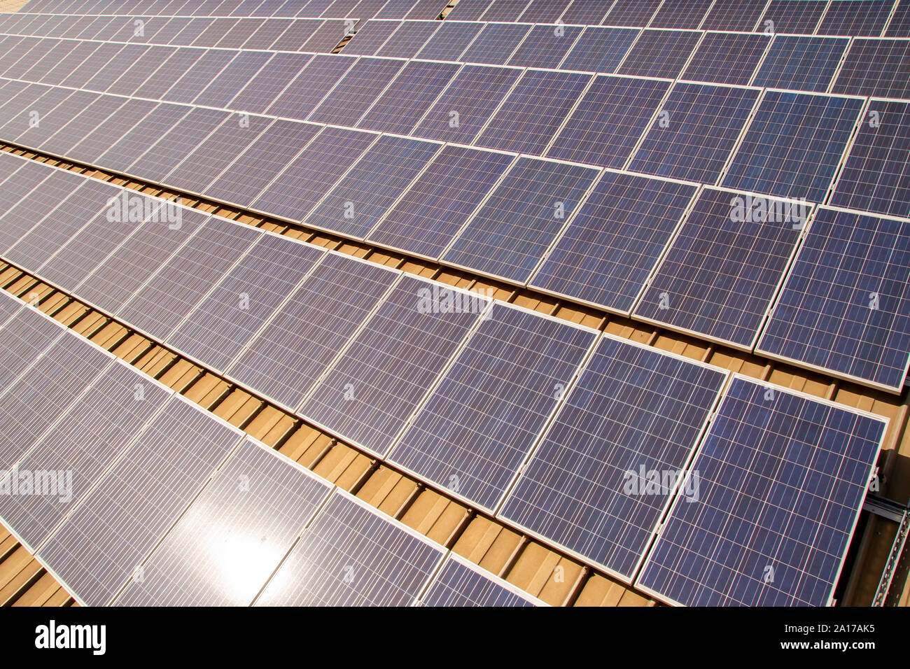 Row of blue solar panels, ecology, electricity and sustainable energy ...