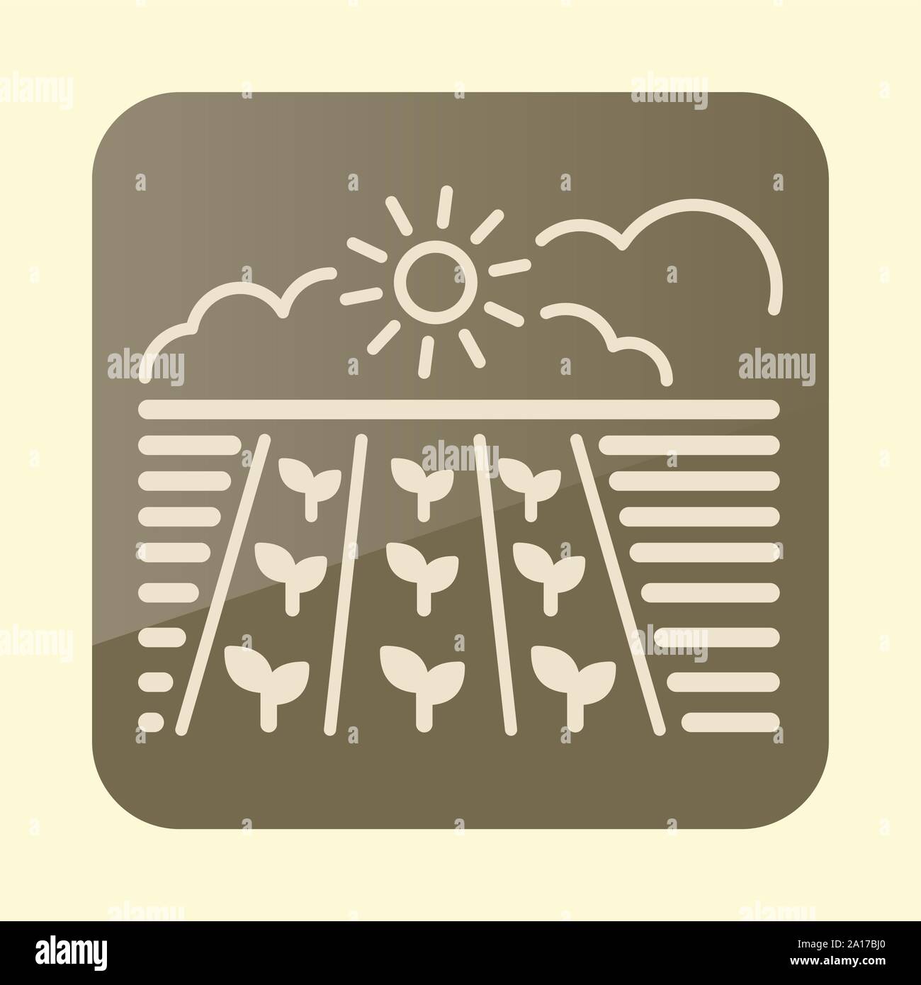 Spring field icon. Seedling. Ground. Green plants, organic farm ...