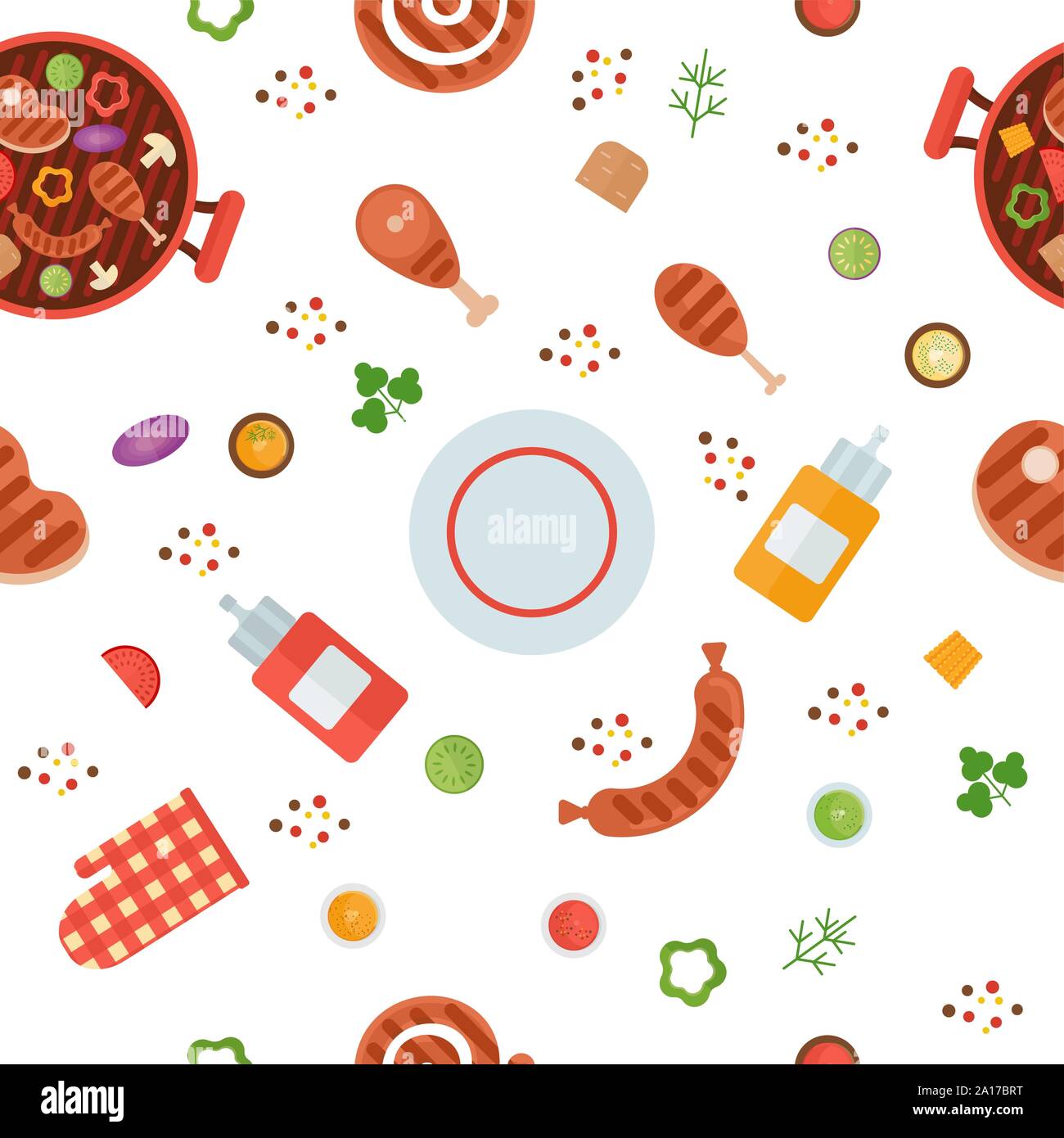 Flat vector seamless pattern BBQ. Grilled meat and sandwich Stock ...