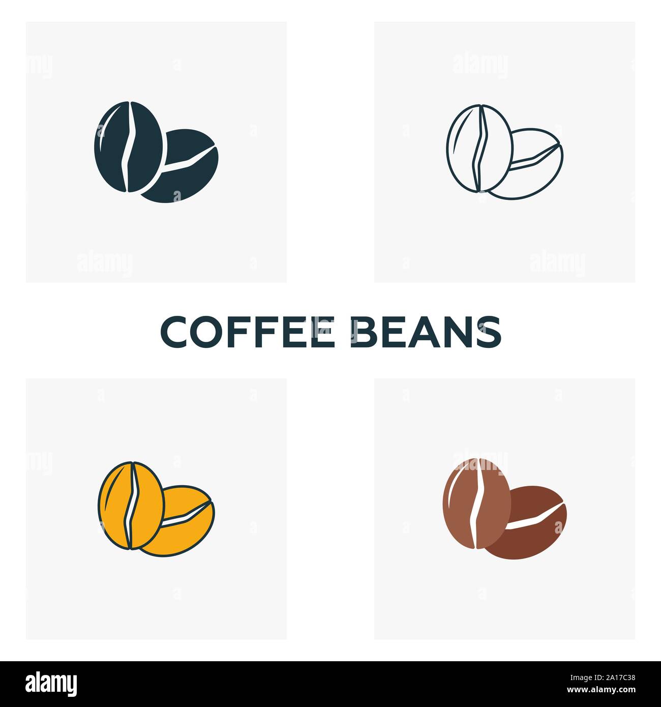 Coffee Beans icon set. Four elements in diferent styles from coffe shop ...