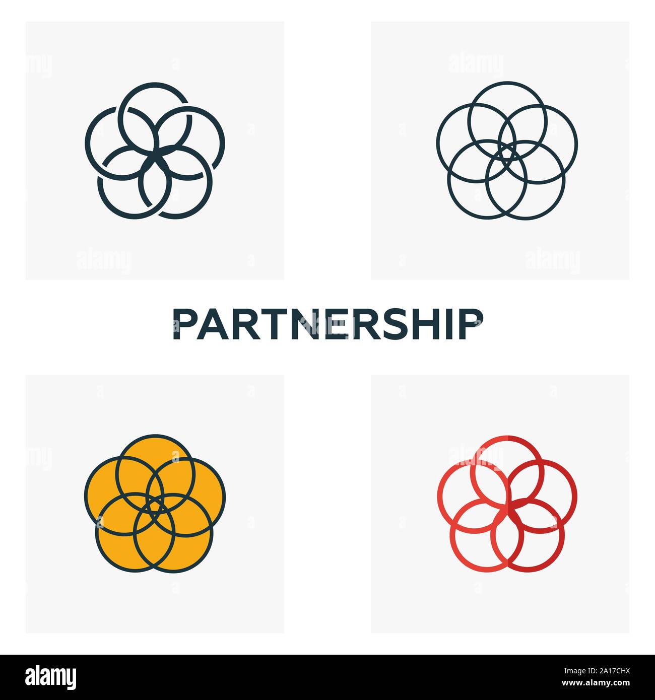 Partnership icon set. Four elements in diferent styles from community ...