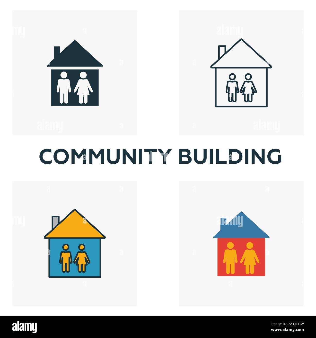 Community Building icon set. Four elements in diferent styles from ...