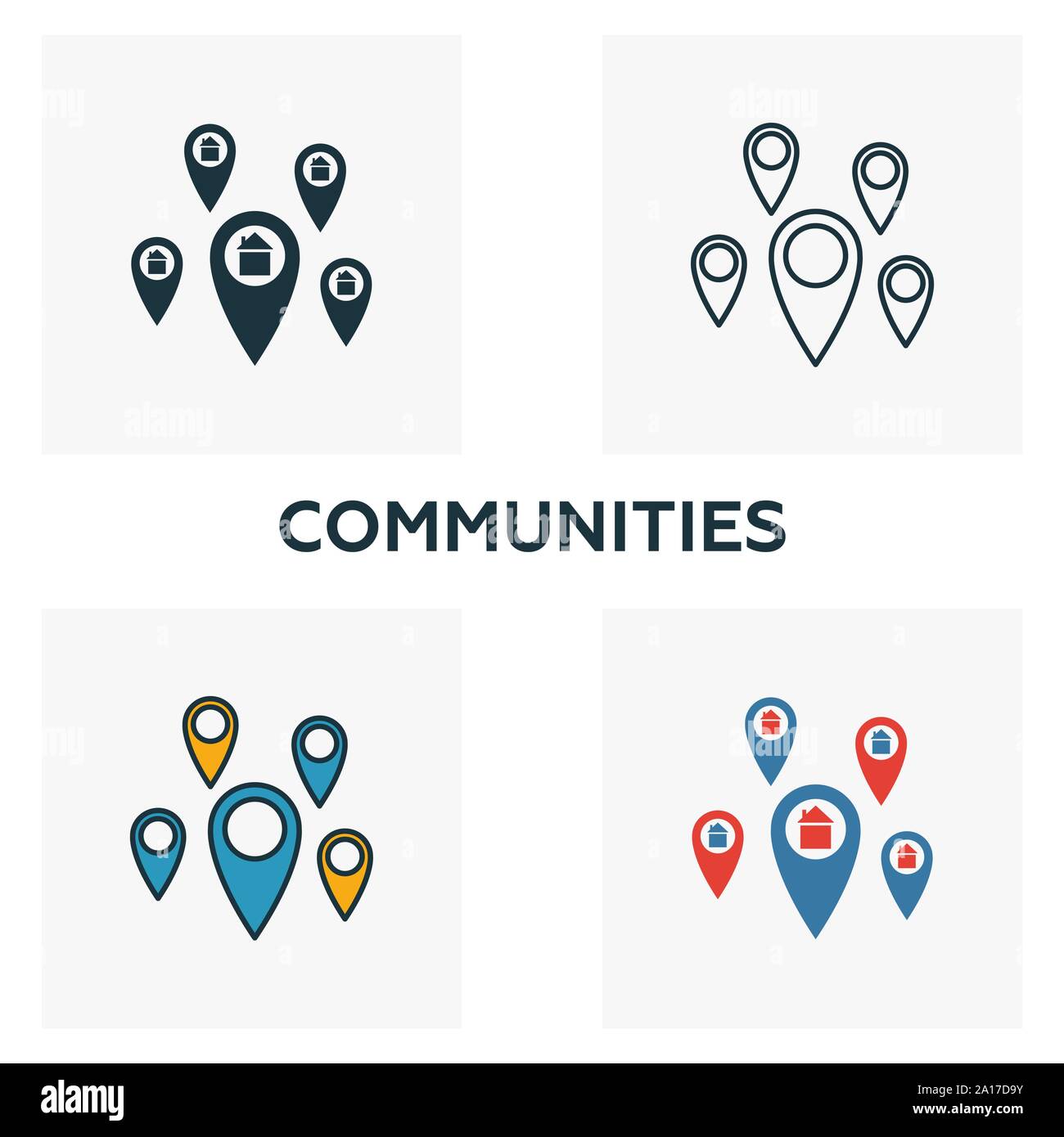 Communities icon set. Four elements in diferent styles from icons ...